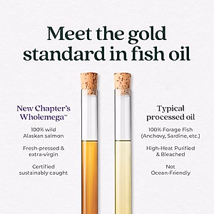 New Chapter Wholemega Fish Oil Supplement - Wild Alaskan Salmon Oil with Omega-3 + Vitamin D3 + Astaxanthin + Sustainably Caught - 180 ct, 1000mg Softgels