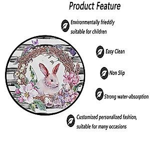 Vdsrup Spring Easter Holiday Doormat Easter Bunny Rabbit Butterfly Floral Round Floor Mat Non Slip Carpet Yoga Mat Rugs for Entryway Living Room Bedroom Home Decor 3'