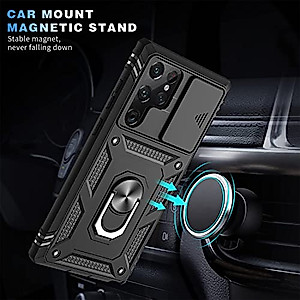 Multipurpose case for Samsung Galaxy S22 Ultra 6.8 inches Case with Slide Lens Cover, Shockproof with Built-in 360° Rotate Kickstand Magnetic Protective Case (Black)
