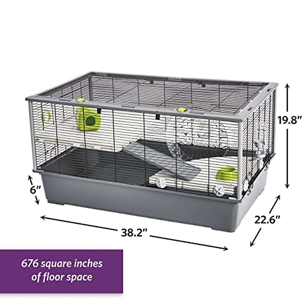 MidWest Homes for Pets Hamster Nation Hamster Home, Jumbo Hamster Cage Measures 38.2L x 22.6W x 15.4H inches and Provides for 676 Sq. inches of Unbroken floorspace, Includes All Accessories