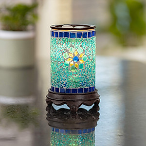 VP Home Wall Plug-in Wax Warmer for Scented Wax Mosaic Glass Sapphire and Gold Electric Home Fragrance Warmer for Essential Oils Candle Wax Melts and Tarts Scent Warmer Night Light