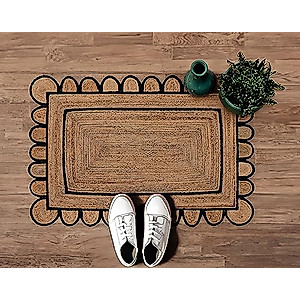 Scalloped Jute Rug 5x7, Seagrass Jute Rug 8x10 for Living Room Area, Jute Runner Rug for Kitchen 2.6x6 ft, Farmhouse Rug & Natural Boho Bath mat 3x5, Entryway Rugs Indoor & Outdoor Jute Rug 9x12