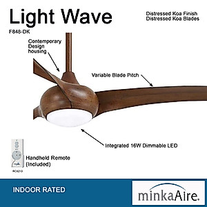 MINKA-AIRE F848-DK Light Wave 65" Ceiling Fan with LED Light and Remote Control in Distressed Koa Finish