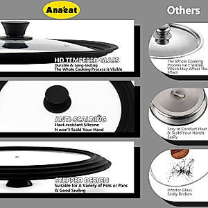 Anaeat Silicone Universal Lid for Pots, Pans and Skillets - Tempered Glass Covered with Heat Resistant Silicone Rim Fits 10", 11" and 12" Diameter Cookware -Easy to Use Replacement Frying Pan Cover