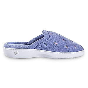 isotoner womens Terry slip Clog With Memory Foam for Indoor/Outdoor Comfort Slip on Slipper, Periwinkle Scalloped, 6.5-7 US