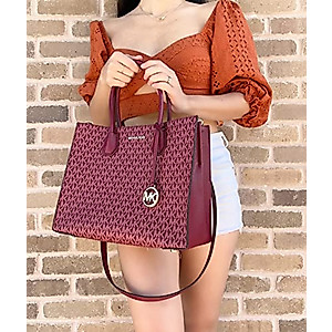Michael Kors Mercer Large Convertible Tote Crossbody Mulberry MK Signature