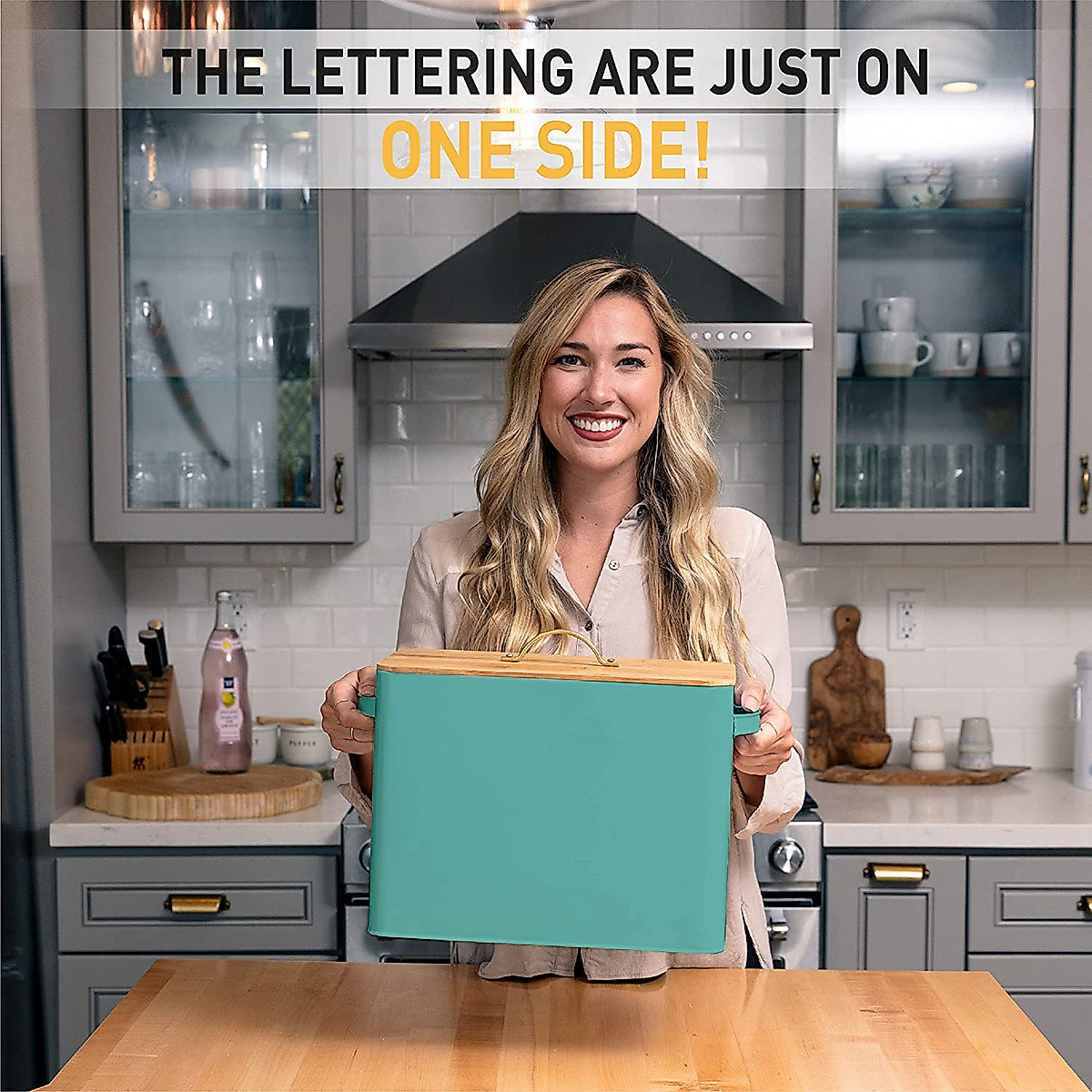 CULINARYGAMES Extra Large Bread Boxes for Kitchen Counter Fits 3+ Loaves - Ideal Farmhouse Bread Box for Storage and Organization - Modern Turquoise Bread Box - Vintage Breadbox for Fresher Goods