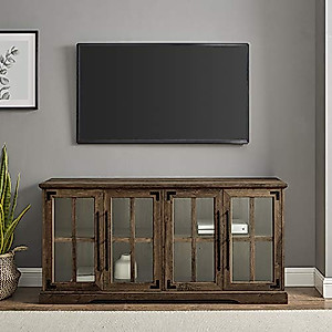 Walker Edison Farmhouse Barn Glass Door Wood Universal TV Stand for TV's up to 64" Flat Screen Living Room Storage Cabinet Doors and Shelves Entertainment Center, 58 Inch, Rustic Oak