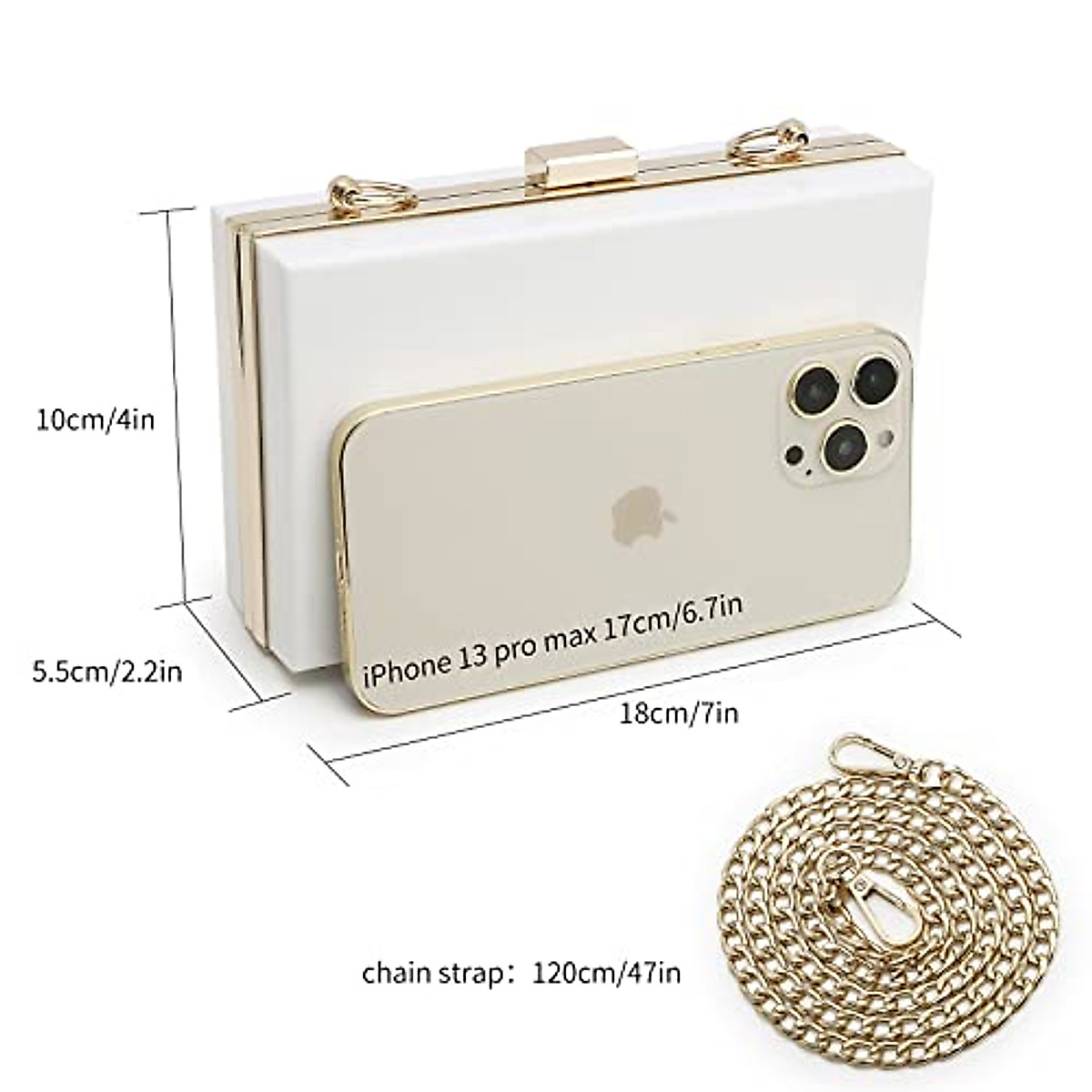 SharPlus Cute Acrylic Box Clutch Purses and Handbags for Women Shoulder Cross-Body Bag for School Party Prom Bridals (White)