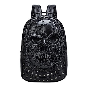 VALICLUD 3D Skull Backpack for Man Backpack Gothic Backpack Pu Leather Horror Backpack Rivet Realistic Skeleton Embossed Backpack for Man