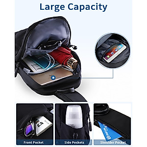 Men Women Sling Bag Backpack Lightweight Water Resistant Small Chest Shoulder Crossbody Bags for Walking Travel Cycling Black