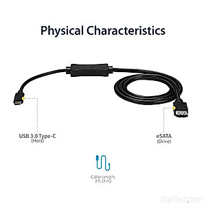 StarTech.com USB C to eSATA Cable - 3 ft / 1m - 5Gbp - for HDD/SSD/ODD - External Hard Drive Adapter - USB 3.0 to eSATA Converter (USB3C2ESAT3)