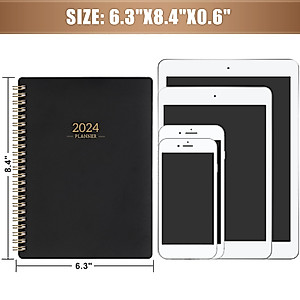 Planner 2024 - Planner/Calendar 2024, Jan.2024 - Dec.2024, 2024 Planner Weekly & Monthly with Tabs, 6.3" x 8.4", Hardcover + Back Pocket + Twin-Wire Binding, Daily Organizer - Mystic Black