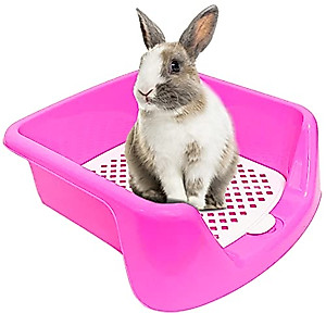 kathson Large Rabbit Litter Box Pet Cage Potty Corner Toilet Trainer Pan with Grate for Bunny Guinea Pig Chinchilla Ferret Puppy Small Animal (Pink)