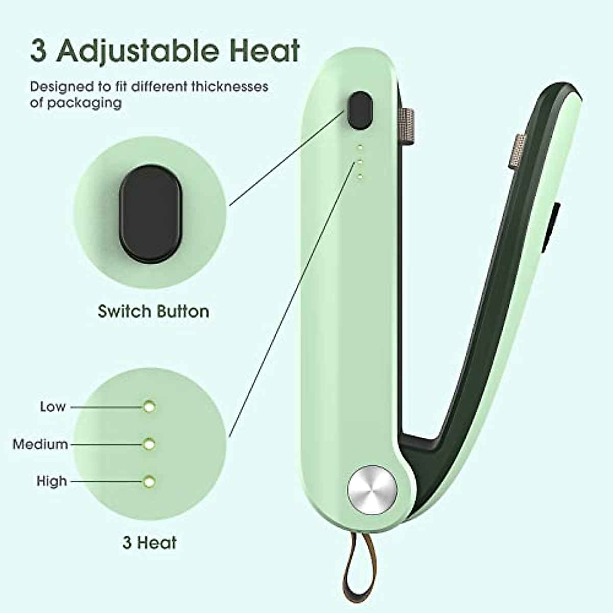 NOVFIT Mini Bag Sealer, 2 in 1 Rechargeable Heat Sealer Portable Bag Sealing Machine, Handheld Vaccum Plastic Bag Resealer, Keep Food Chips Cookies Snacks Fresh Kitchen Gadgets, Green