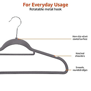 Amazon Basics Velvet Suit Hangers with Horizontal Bar, 50-Pack, Dark Gray