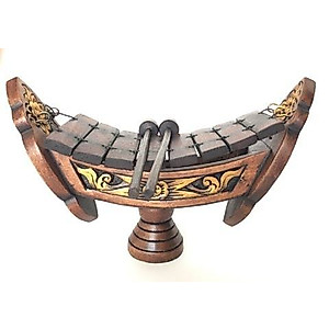 Thai Teak Wood Traditional Wooden Xylophone, 8 bar Notes 11 inch. Thai marimbas, Gold Brown.