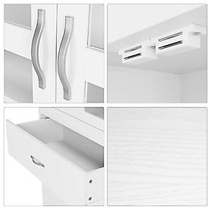 FOTOSOK White Kitchen Pantry Cabinet, 67’’ Tall Storage Cabinet with 2 Tempered Glass Doors, Modern Kitchen Cupboard, Bathroom Storage with 3 Shelves and 3 Drawers for Home Office