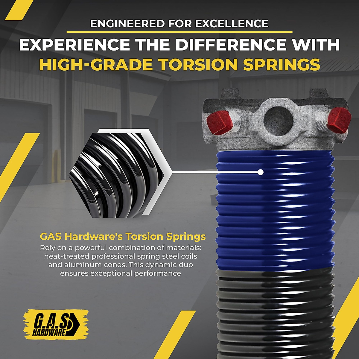 Garage Door Torsion Springs 262x2x36 for Left and Right Side of Garage Door with Winding Bars, 1" Nylon Bushing, and Gloves Heavy Duty Precision E-Coating 5-Year Warranty Min. 30,000 Cycles (Pair)