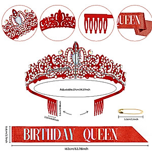 Red Birthday Queen Sash, Tiara and Headband Set - Decorations for Women and Girls
