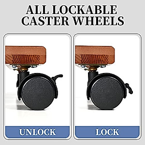 MISUMISO Plant Caddy Wooden Lockable Plant Stand Heavy Duty Plant Dolly 2 Pack Square Sturdy Design Indoor Outdoor Hold Up to 150lb (12" Square, Brown)