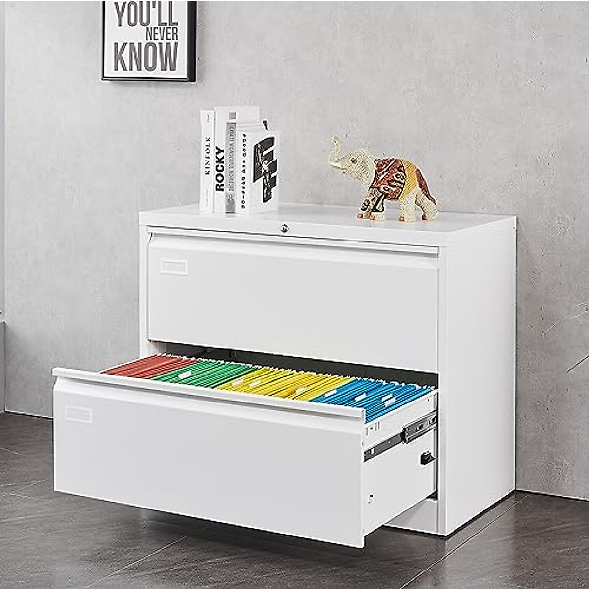 2 Drawer Office Lateral File Cabinets with Lock,Metal Filing Cabinets for Home Office,Locking Steel Storage Wide Office Vertical Files Cabinet for Legal/Letter A4 Size,Office Organizer (White)
