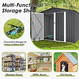 Skiway 6' x 8' Outdoor Garden Storage Shed with Sliding Door, Perfect to Store Patio Furniture, Garden Tools, Bike Accessories, Beach Chairs, Weather Resistance, Grey