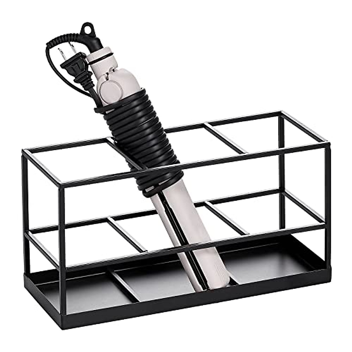 mDesign Steel Bathroom Countertop Hair Tool Storage Organizer Accessory Basket Tray, Vanity Table Holder for Hair Dryer, Straightener, Curling Iron, Styling Products, Citi Collection, Matte Black