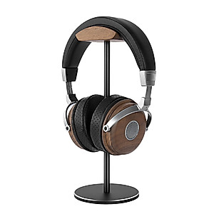 Jcurycke Headphone Stand Headset Holder with Walnut Wood Headrest,Gaming Headset Stand Earphone Stand with Solid Heavy Base for All Headphone Sizes