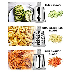 Rotary Cheese Grater,3 in 1 Multi-functional Mandoline Vegetable Shredder,Slicer with Strong Suction Base, 3 Drum Blades in Set (White & Black)
