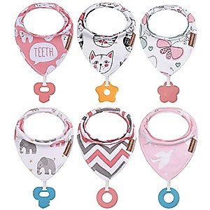 vuminbox Baby Bandana Drool Bibs 6-Pack and Teething Toys 6-Pack Made with 100% Organic Cotton, Absorbent and Soft Unisex (Multicolor)