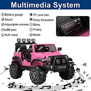 VALUE BOX Safety 12V Electric Two Seaters Ride On Car, Remote Control Kids Toddler Ride On Cars Motorized Vehicles Toy Car, Wheels Suspension, Seat Belts, LED Lights and Horn (Pink)