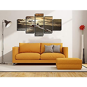 US Military Aircraft F-22 Raptor Pictures Jet Fighter Wall Art Paintings Decorations for Living Room 5 Piece Canvas Art Stretched Framed Wall Decor for Bedroom(60''Wx32''H)