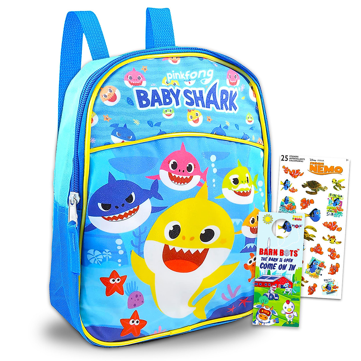 Baby Shark Mini Backpack for Boys Girls Toddler Preschool ~ Deluxe 11" Baby Shark School Bag with Coloring Pack and Stickers (Baby Shark School Supplies Bundle)