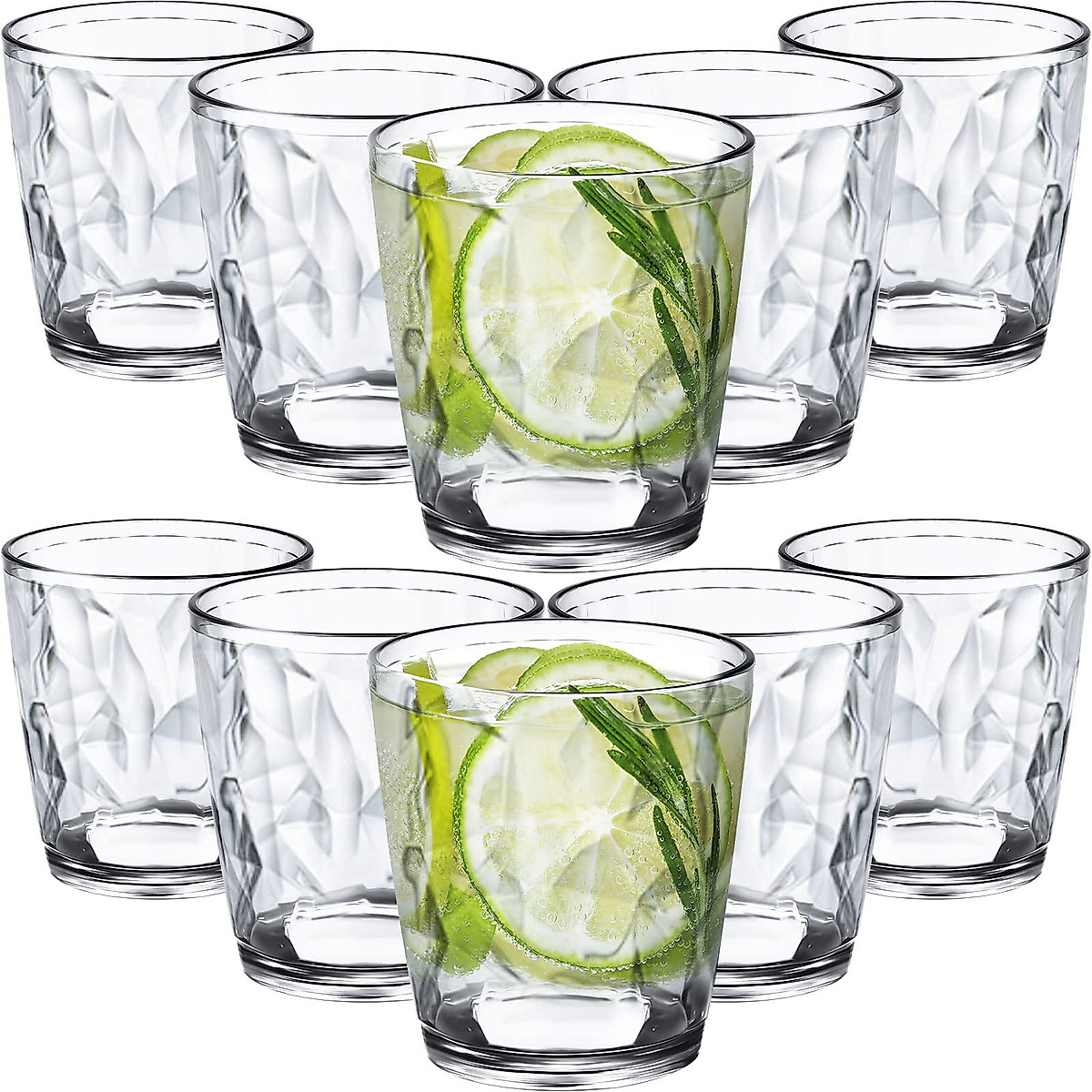 Potchen Set of 10 Plastic Drinking Glasses 10 Oz Unbreakable Clear Tumblers Dishwasher Safe Acrylic Juice Cups Transparent Reusable Plastic Water Glasses Stackable for Kids Home Picnic Party