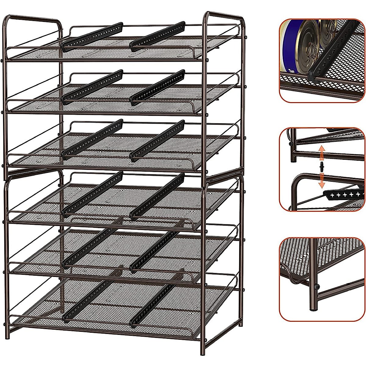 Simple Trending 3 Tier Stackable Can Rack Organizer, Mesh Can Storage Dispenser for Kitchen Cabinet or Pantry, Bronze