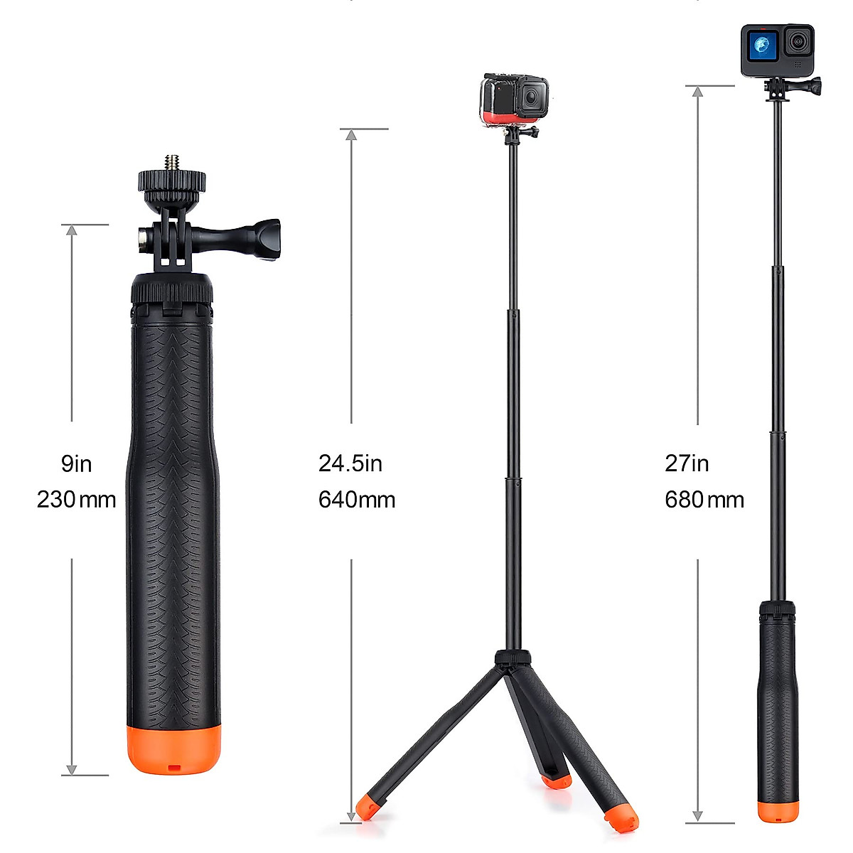 GEPULY Waterproof Selfie Stick Floating Hand Grip Tripod for GoPro Hero 12 11 10 9 8 7 6 5 4 3 2, Fusion, Max, Most Action Cameras Used as a Floating Tripod, Hand Grip, Selfie Stick, Tripod Stand