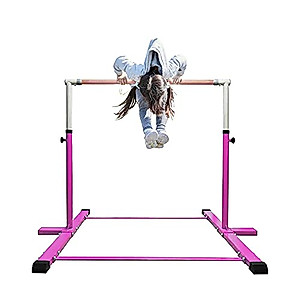 SL Power Gymnastic Kip Bar,Horizontal Bar for Kids Girls Junior,3' to 5' Adjustable Height,Home Gym Equipment,Ideal for Indoor and Home Training,1-4 Levels,300lbs Weight Capacity (Pink)