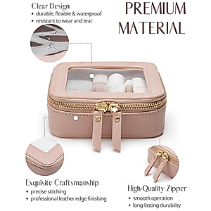 Small Makeup Bag for Purse Mini Cosmetic Bag Clear Pink Square Pouch for School Cute Leather Make Up Case Travel Organizer for Backpack Tiny Toiletry Bag with Zipper for Car Essentials Women Girls