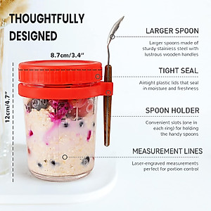 PAIKON Overnight Oats Containers with Lids and Spoons, 4 Pack Mason Jars Oatmeal Container,12 oz Glass Overnight Oats Container, Airtight Jars For Yogurt Milk Pudding Cereal Fruit