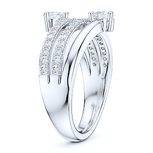 PRSTANI 13mm Wide Sterling Silver Split Quadruplex Row Simulated Round Brilliant Cut Diamonds Wedding Ring (7.5)