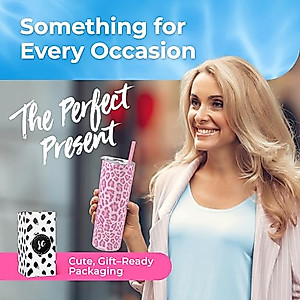 Leopard Print Vacuum Insulated Stainless Steel Skinny Tumbler with Straw - Coffee Mug with Lid, Tea Cup for Travel, Pet Mom, Pet Dad Gifts for Pet Lovers - Insulated Water Bottle - Woman Travel Mug