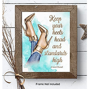 Motivational Quote Wall Art - Glam Wall Decor - Inspirational Gift for Women, Designer Shoes Fan, Couture Fashionista - Luxury Home decoration for Bathroom, Living room, Girl Teens Bedroom