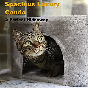 NEGTTE Cat Tree for Indoor Cats- Multi-Level Cat Tree for Big Cats -Cat Condo Big - Cat Climbing Tower-Pet Play House