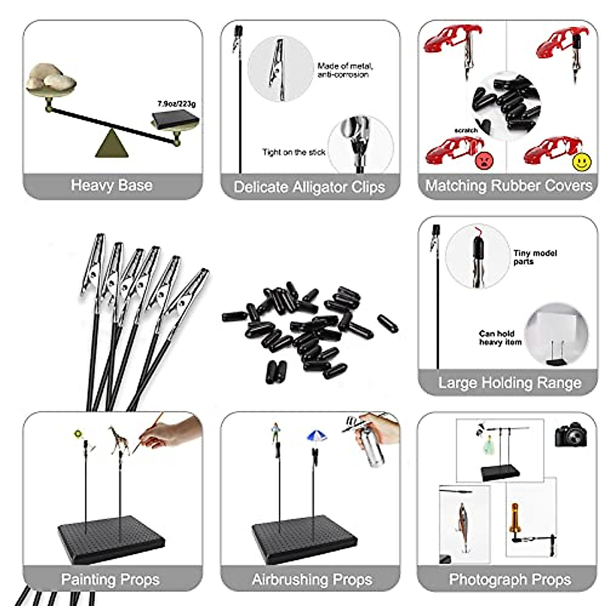 Evemodel GJJC19B Painting Stand Big Base 14 x 19 Holes and 20pcs Alligator Clip Stick Set Modeling Tools for Airbrush Hobby Model Parts New