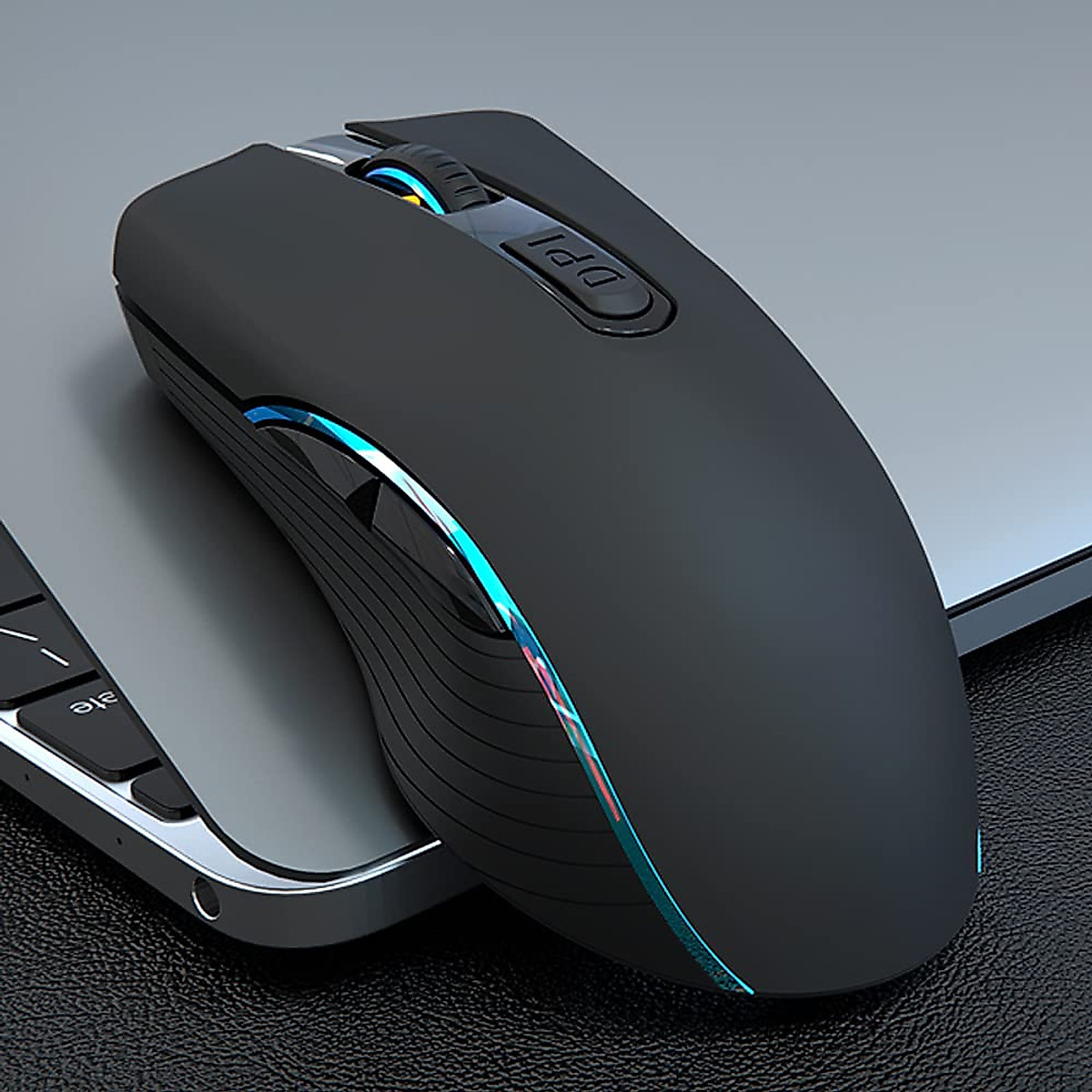 NYIEFADA Bluetooth Wireless Mouse for Laptop, LED Rechargeable Silence Computer Mice with Side Buttons Supports 2 Devices 3 DPI for HP/Dell/Win8/10/Mac