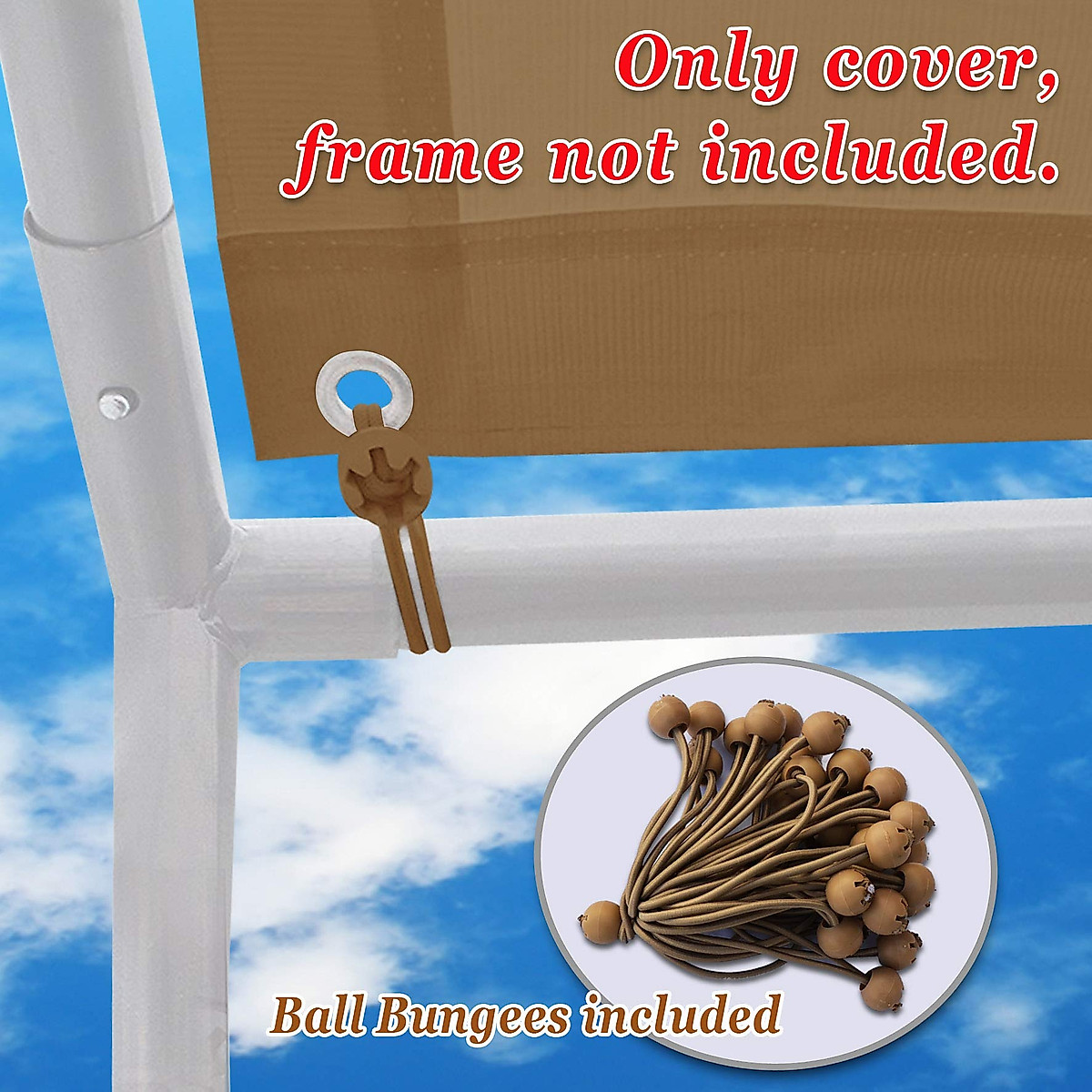 Strong Camel Outdoor 10x20 Ft Replacement Canopy Roof Cover Valanced Carport Covers with Ball Bungee(Without Edge 10'x20', Tan)