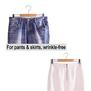ELONG HOME Wooden Pants Hangers 12Packs, Skirt Hangers with Adjustable Clips, Non Slip Wood Clothes Hangers with Clips, Space Saving Hangers for Pants Skirts Trousers Slacks Jeans