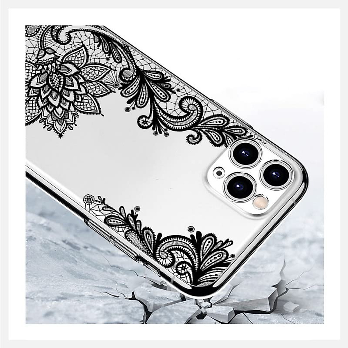 Cover for Gigaset GS5 Pro (6.30") Case IJTYHF Soft Silicone Case Bumper Shell +Tempered Glass 9H Screen Protector Protective Film, Transparent Protective TPU Cases -Black Flower