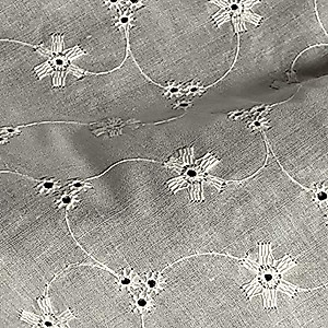 Cotton Eyelet Fabric Allover Flower Embroidery, White, useable Embr. Width 51" 100% Natural Cotton, for Garments, Linen (2 YDS, White)
